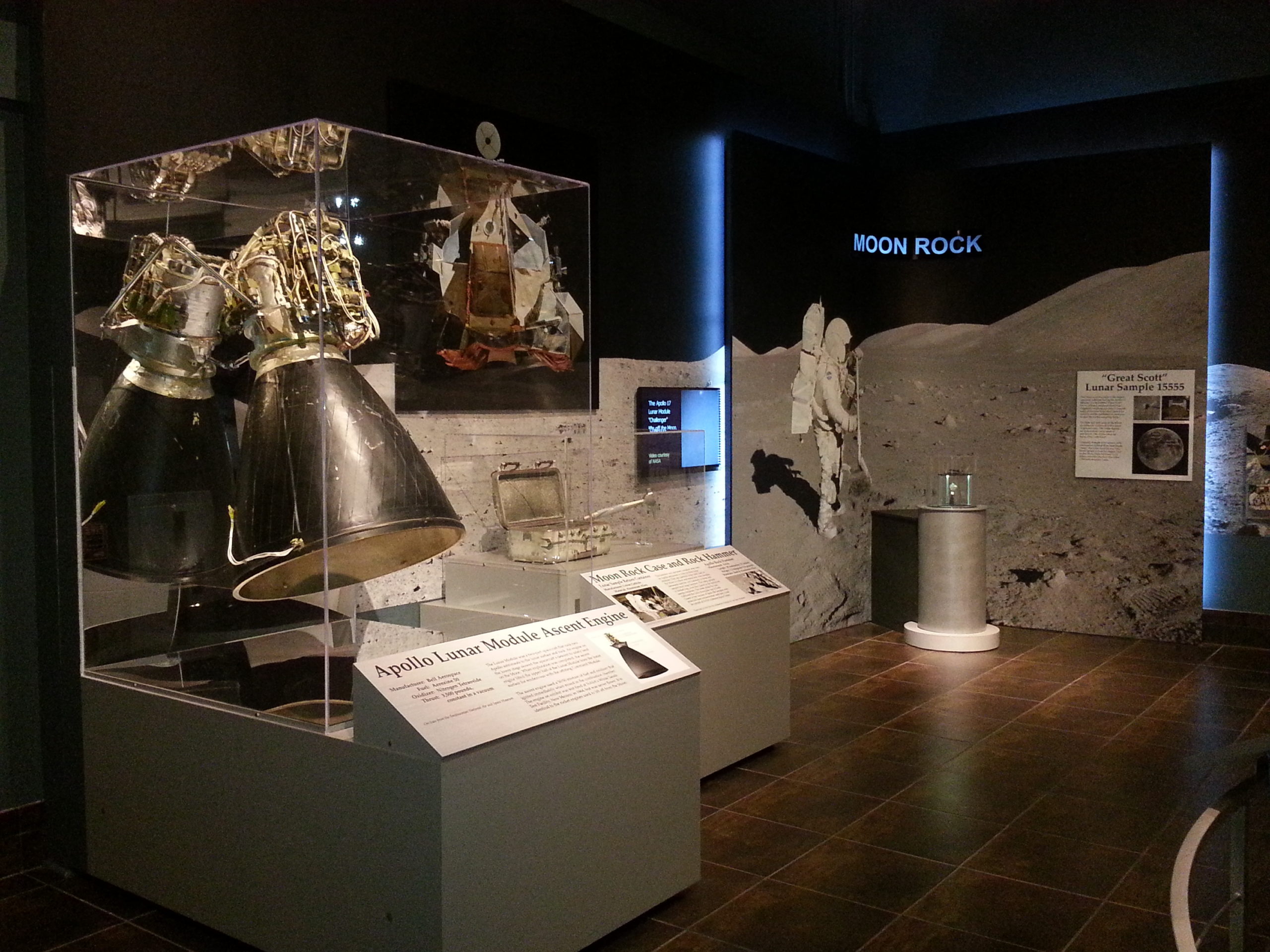 Moon Rock Exhibit - Rocket Engine, Sample Container, Hammer, Omega ...